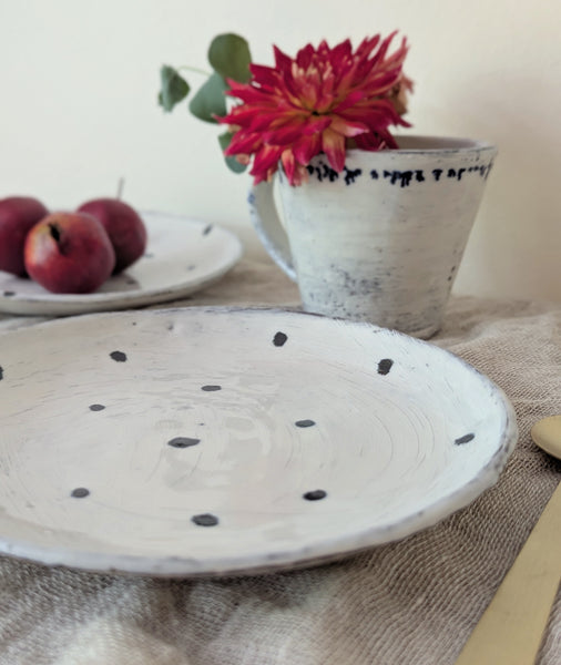 Handmade Ceramic Plate with Metallic Black Dots - 7.5" | Stitch and Tickle