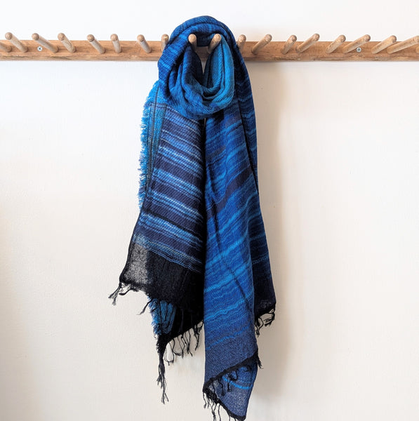 Japanese Extra Soft Woven Wool Cotton Scarf - Medium - Deep Blue, Teal ...