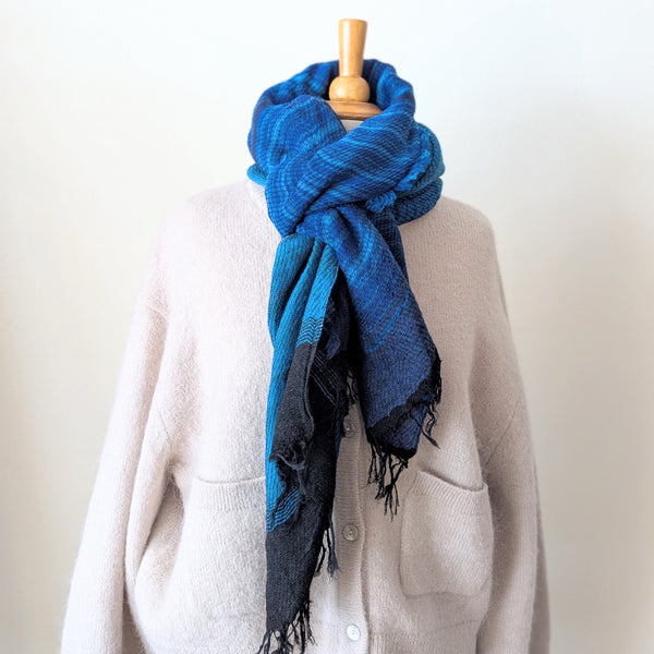 Japanese Extra Soft Woven Wool Cotton Scarf - Medium - Deep Blue, Teal ...