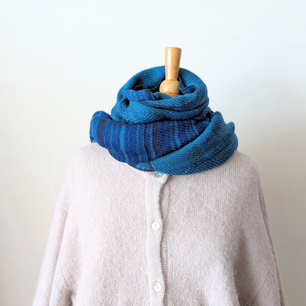 Japanese Extra Soft Woven Wool Cotton Scarf - Medium - Deep Blue, Teal ...