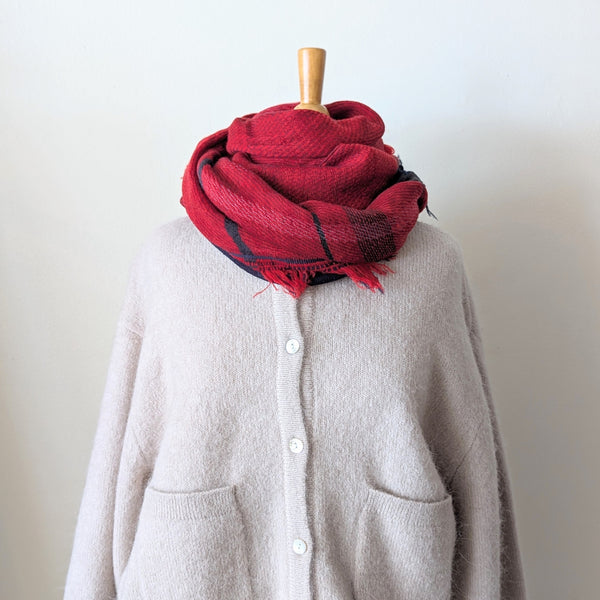 Japanese Extra Soft Woven Wool Cotton Scarf - Medium - Red, Navy, and ...