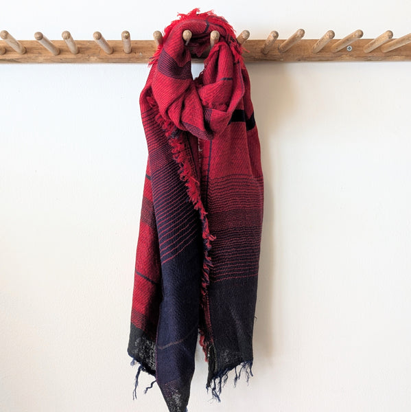 Japanese Extra Soft Woven Wool Cotton Scarf - Medium - Red, Navy, and ...